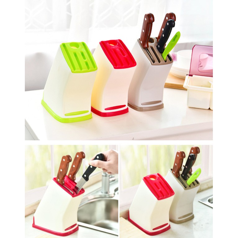 Kitchen Plastic Knife Holder Multi-function Knife Storage Rack Draining ...