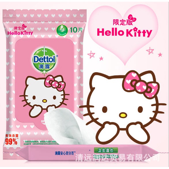 dettol Hello kitty Antibacterial Cute Little Wipes 1 Pack Contains 10 ...