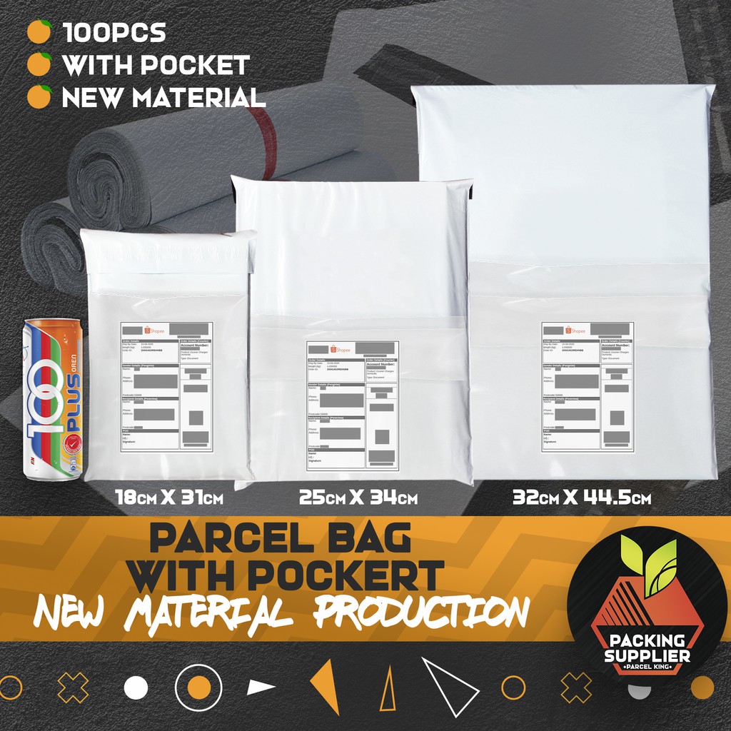 White Plain Parcel Bag With Pocket White Courier Bag Packaging Plastic ...