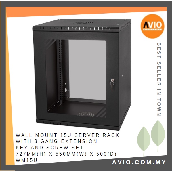 Wall Mount 15U Server Rack with 3 Gang Extension Key and Screw Set ...