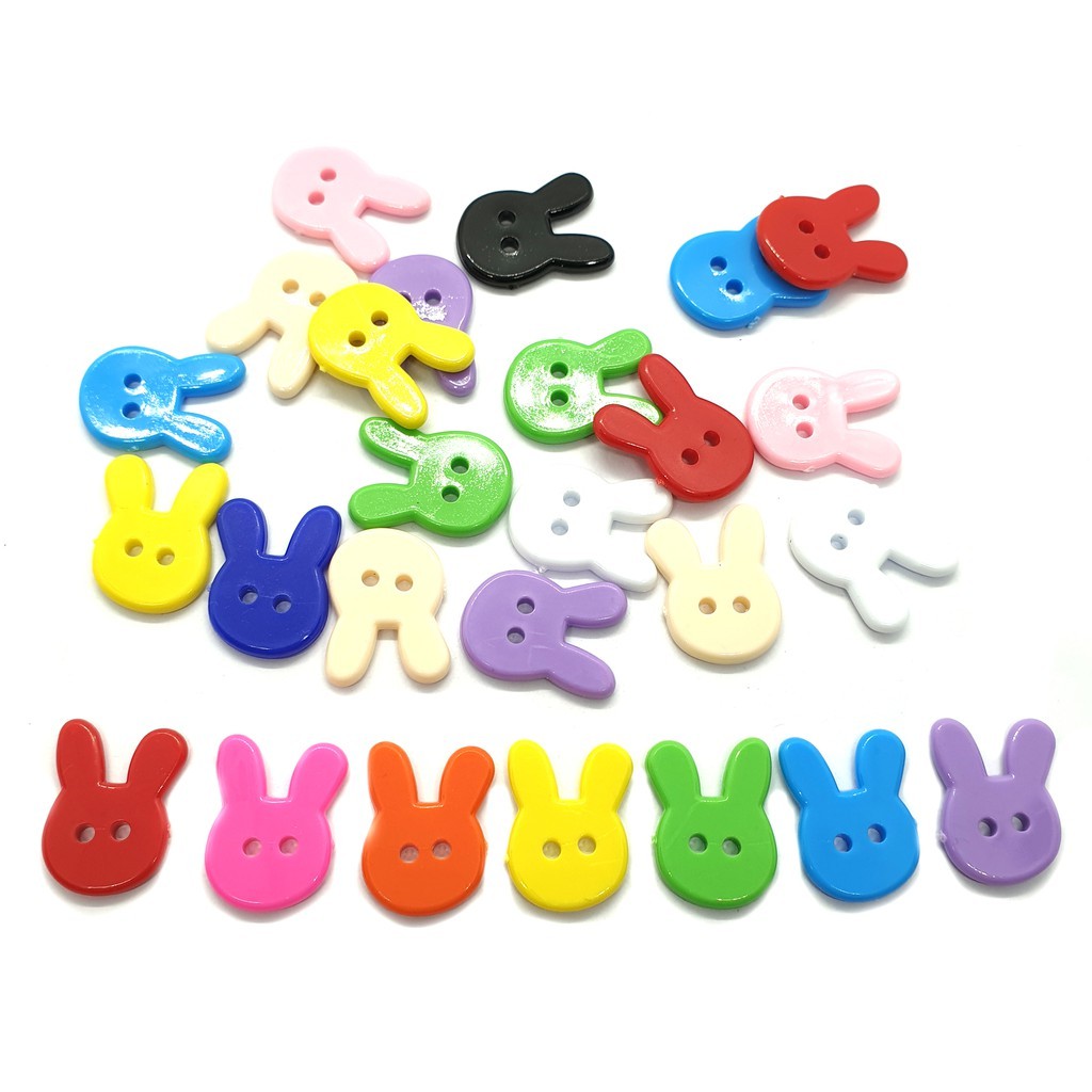 50 pcs cute rabbit buttons 2 holes mix assorted colors size 12 x 18 mm ...
