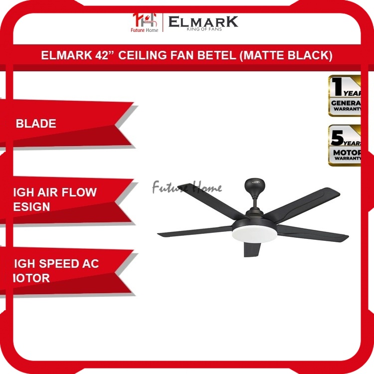 Elmark 42" 5 Blade Remote LED Ceiling Fan BETEL (Matte Black) | Shopee ...