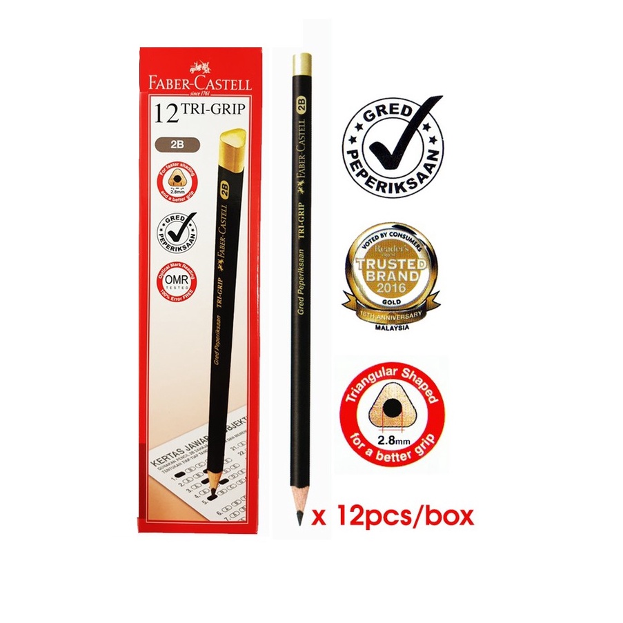 *ORIGINAL*FABER CASTELL TRI-GRIP 2B PENCIL/PENSIL 2B (12'S) | Shopee ...