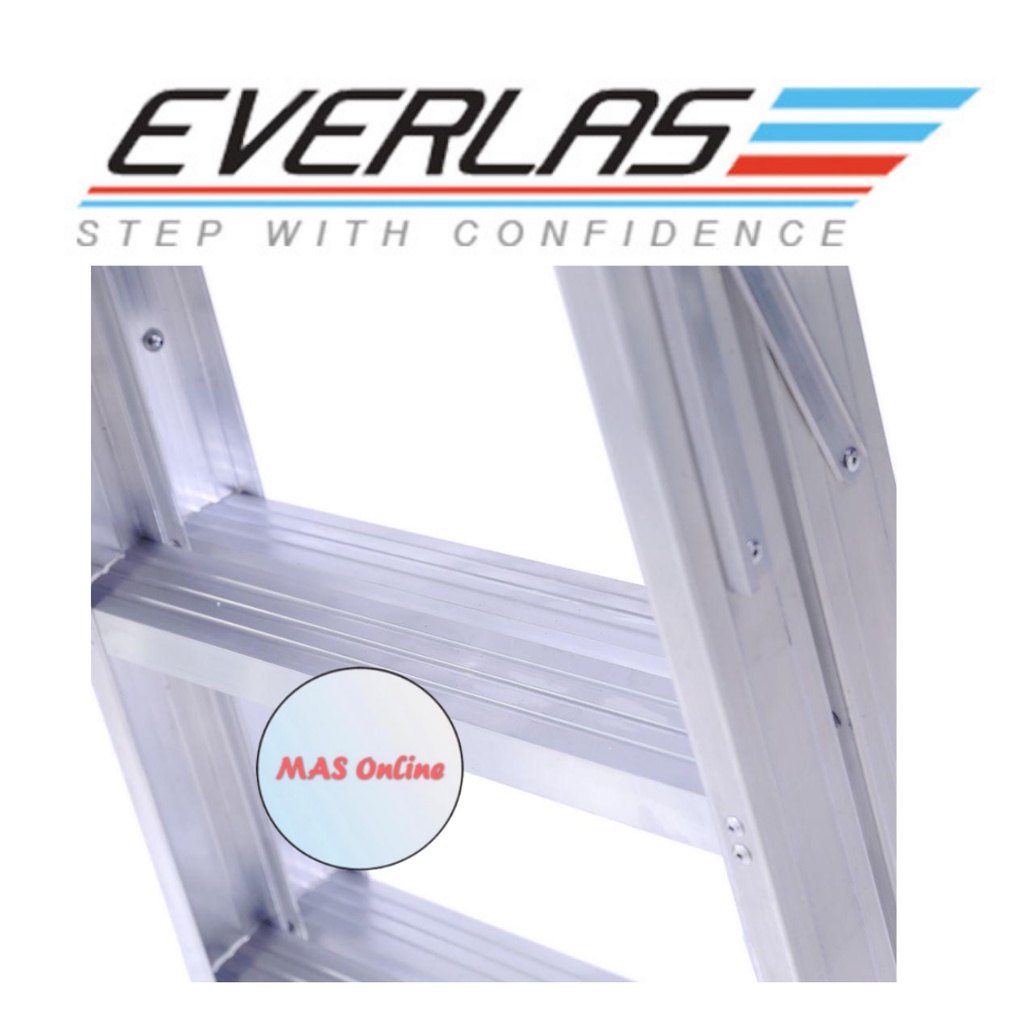 MASONLINE Everlas DS14 Aluminium Double Sided Ladder 14 Steps Tangga Lipat Stairs Step Ladders ...