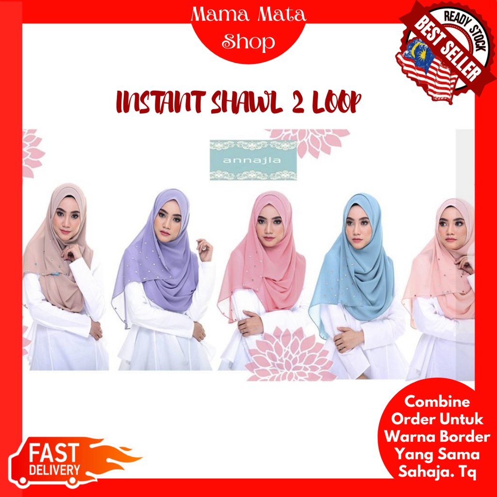 Tudung Instant Shawl Dua Muka Heavy Chiffon Bercorak Manik Mudah Jadi ...