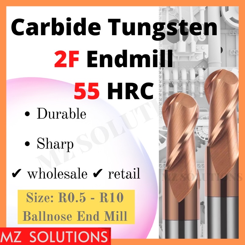 Ballnose End Mill Carbide Tungsten Steel | 2 Flutes 2F | 55 HRC ...