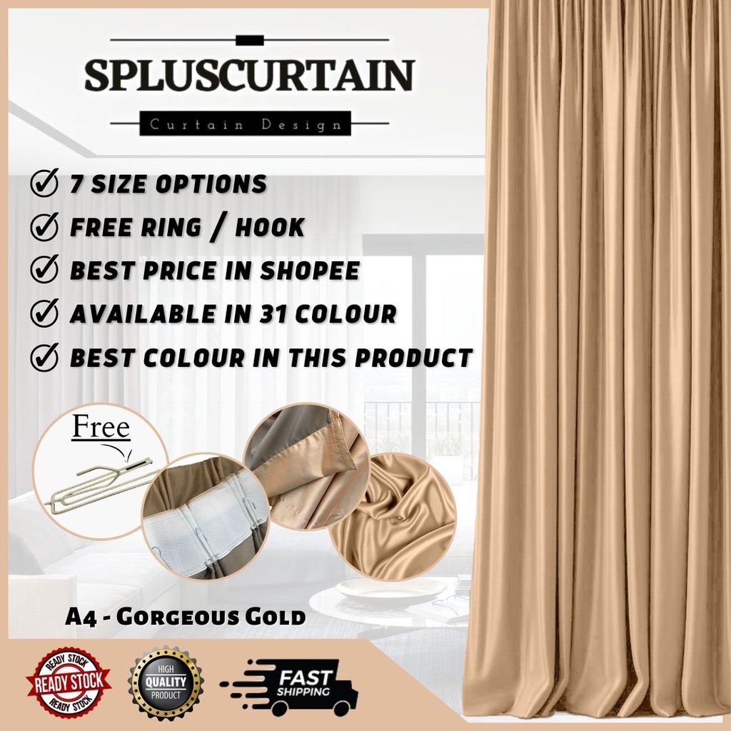 SPLUSCURTAIN [A4-Gorgeous Gold] 85% Blackout Shiny &Silky Curtain ...