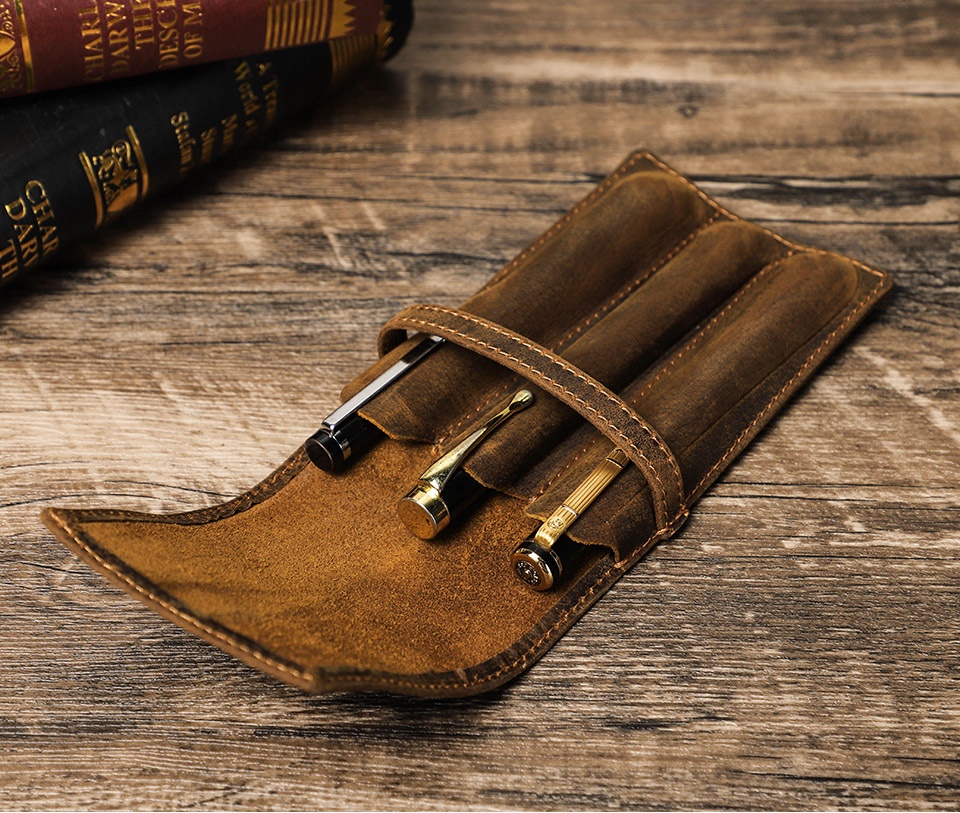 CONTACT'S Vintage Handmade Genuine Leather Pen Holder Case Organizer 1 ...
