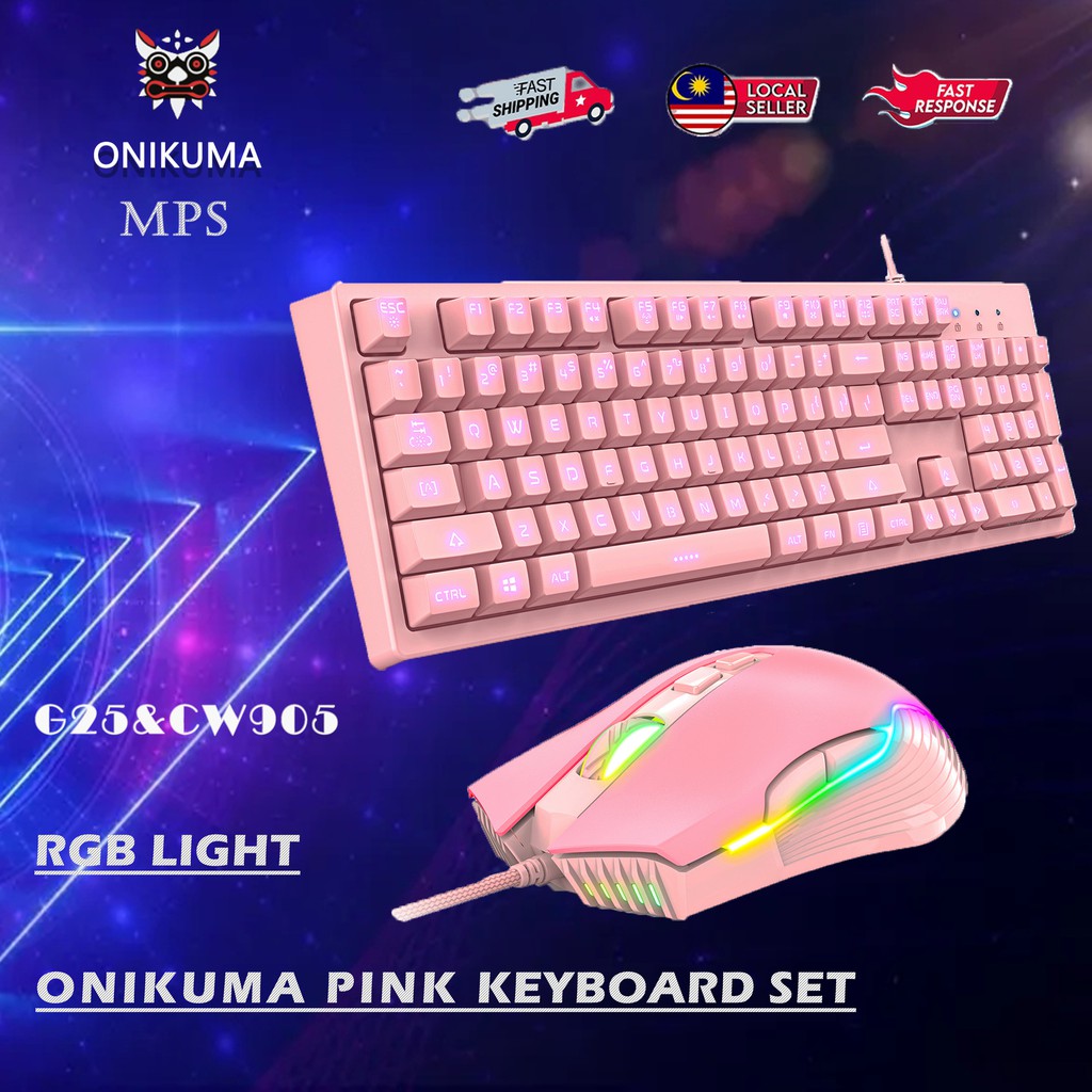 ONIKUMA pink gaming keyboard set G25 cute splash-proof transparent ...