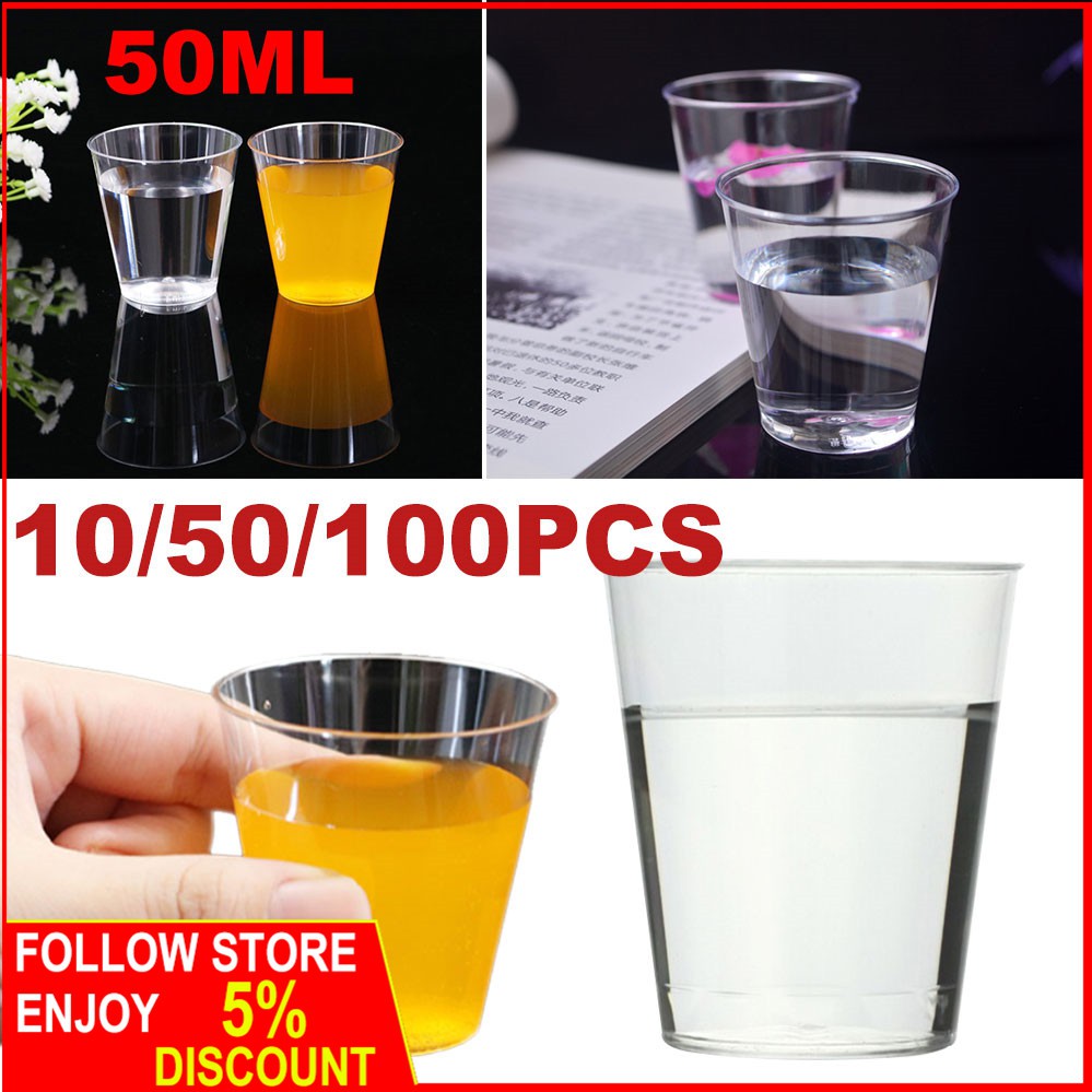 100-700PCS Mini 50ml Disposable Glass Clear Cawan Plastik Plastic Shot ...
