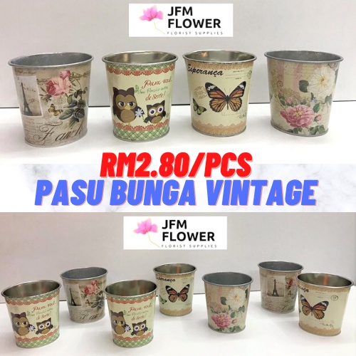 (RM2.80/PCS) Pasu Bunga Tin Vintage/Pot Pasu Bunga Vintage/Pot Flower ...
