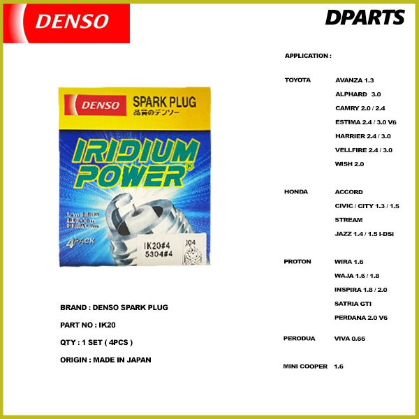 Original Denso Iridium Power IK20 x 4pcs Spark Plug ( Made in Japan ...