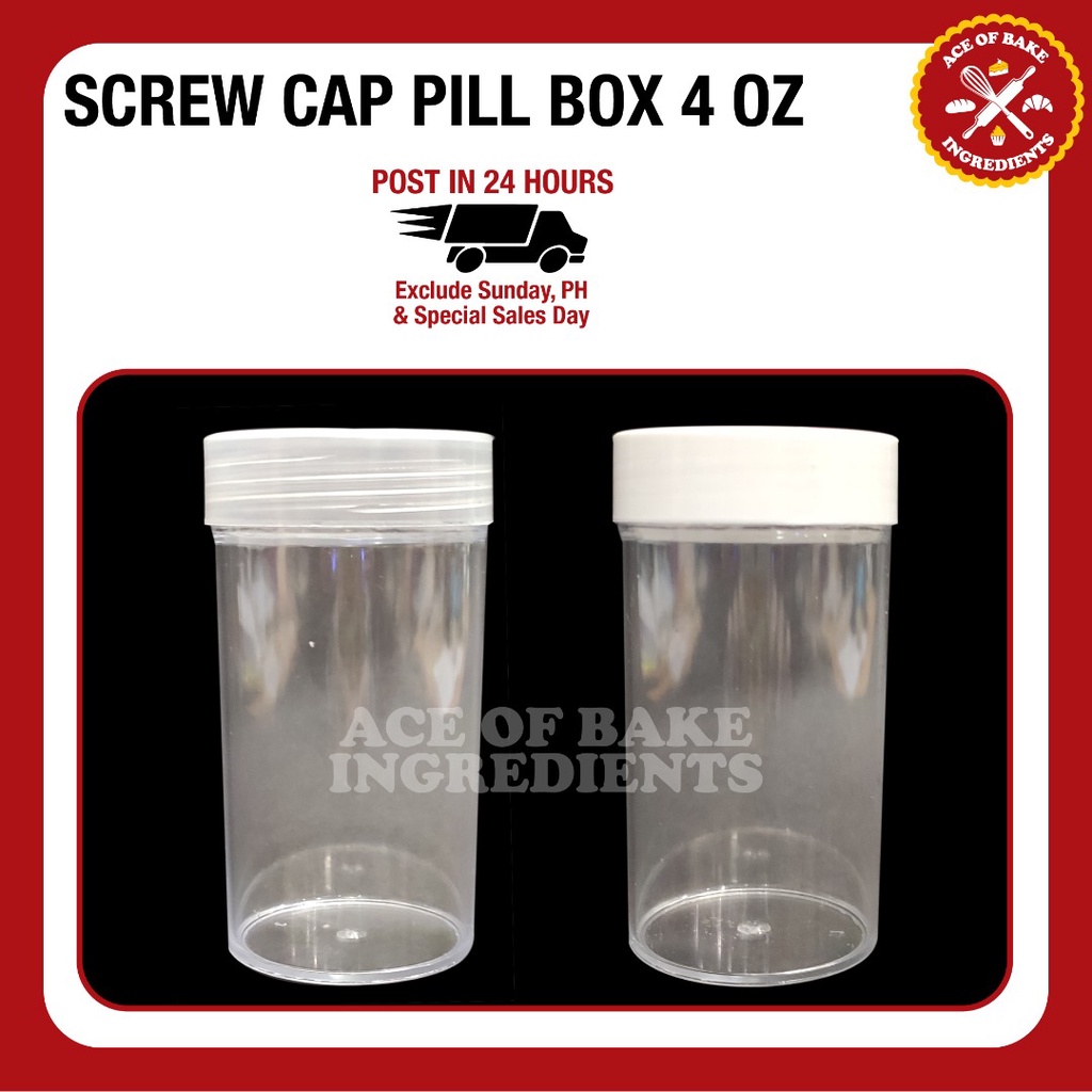 4oz Empty Pill Box with White/Transparent Screw cap | Empty plastic Wh ...