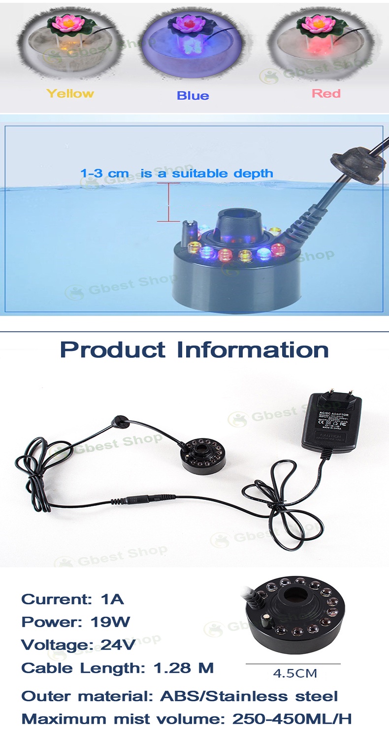 12 LED Ultrasonic Mist Maker Fogger Aquarium For Small Water Fountain ...