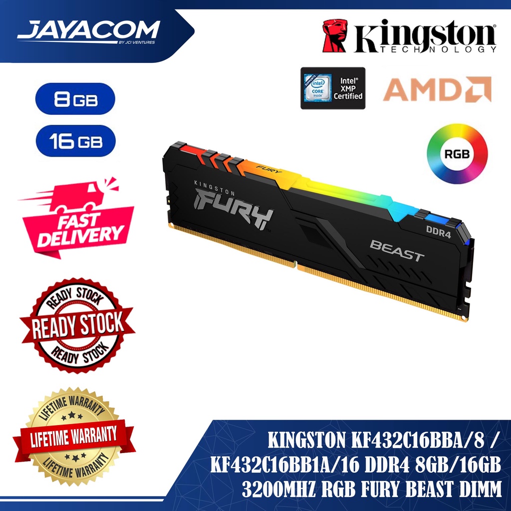 Kingston DDR4 (8GB/16GB) 3200MHz RGB FURY BEAST DIMM [KF432C16BBA/8 / KF432C16BB1A/16] | Shopee ...