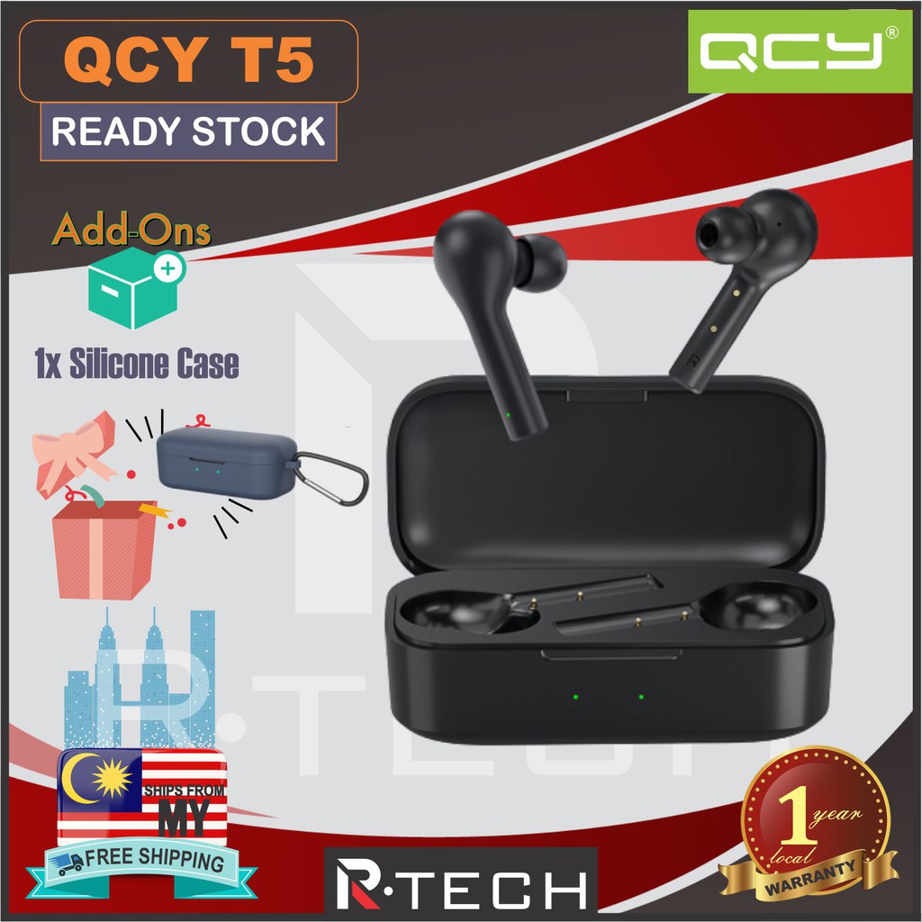 [100% ORI] QCY T5 TWS Bluetooth 5.0 Binaural In-ear Earphone Low-latency Touch Control Stereo ...