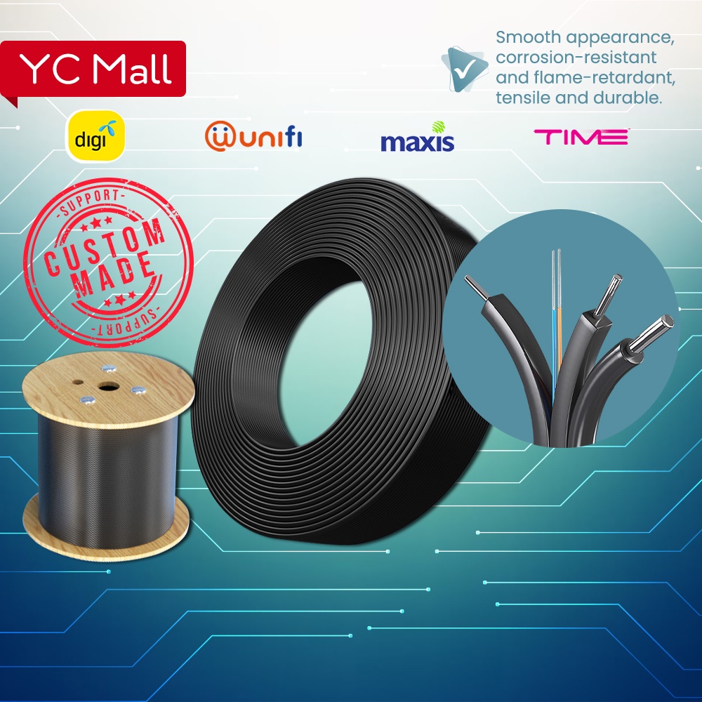 2 / 4 Core Singlemode Outdoor Fiber Optic Drop Cable 30M 50M 80M 100M ...