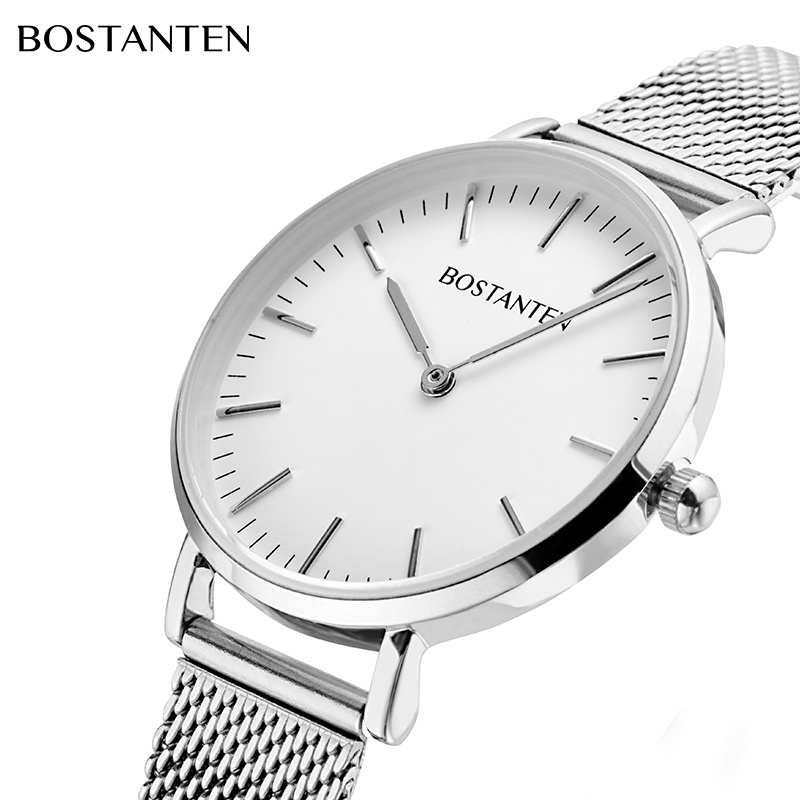 Bostanten Fashion Leather Steel Watch for Women Simple Quartz Casual ...