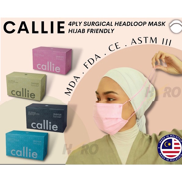 [ HIJAB FRIENDLY ] CALLIE 4 ply Premium Surgical Face Mask ( Headloop ...