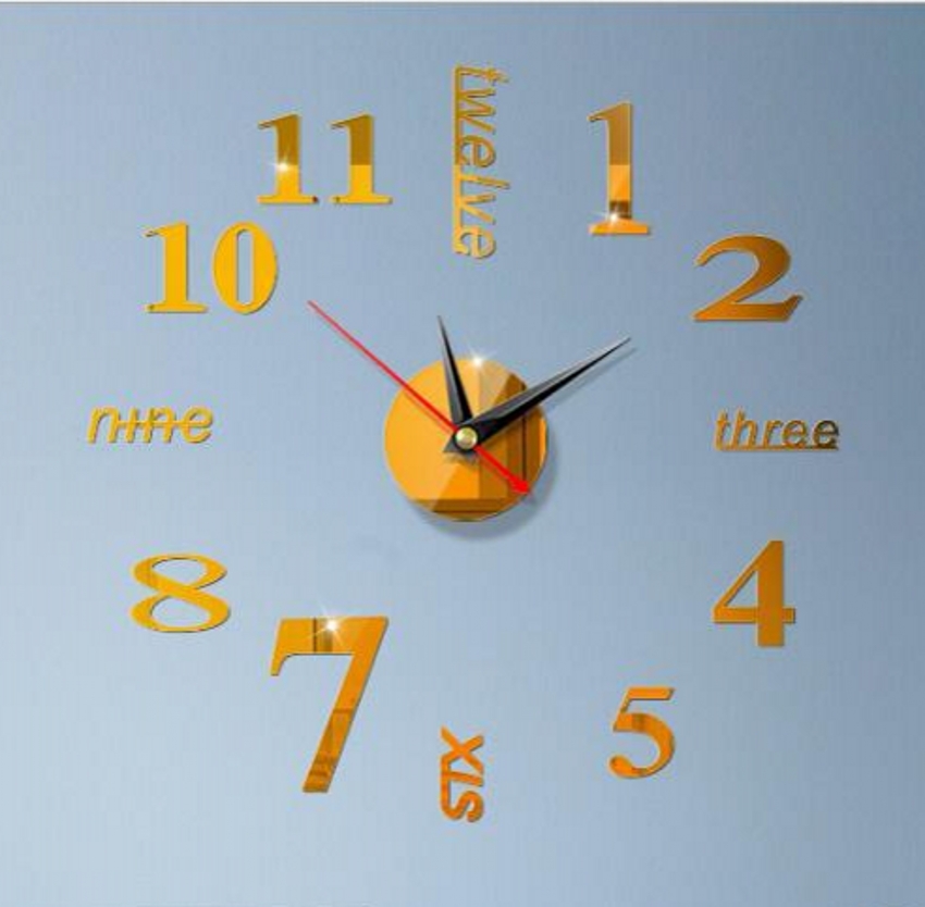 40cm Modern Design Office Living Room 3D Mirror Number Wall Clock ...