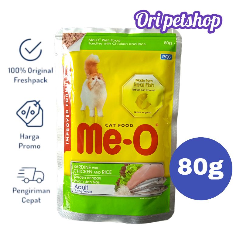 Meo Pouch Sachet 80gr Me-o Wet Cat Food - Sardine Chicken & Rice ...