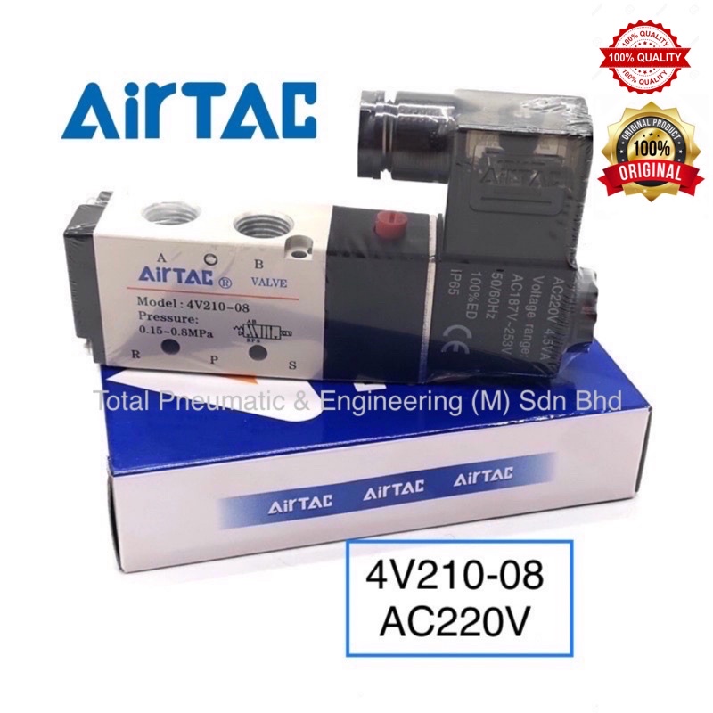 AirTAC 4V210-08 1/4” AC220V Pneumatic 5/2 Way Single Solenoid Valve | Shopee Malaysia