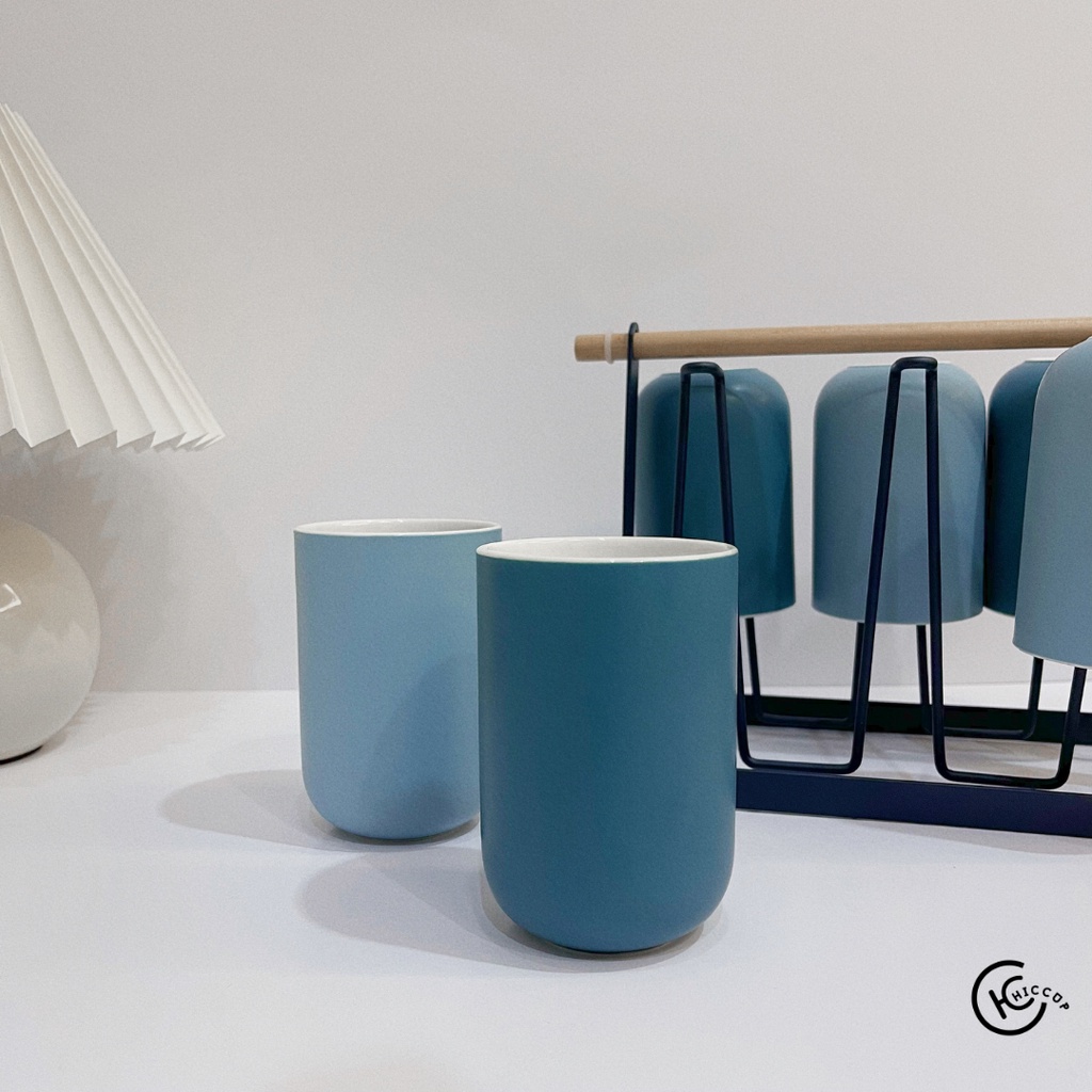 HICCUP Ins ceramic cup SET w RACK macaron aesthetic mug tea cup w metal ...