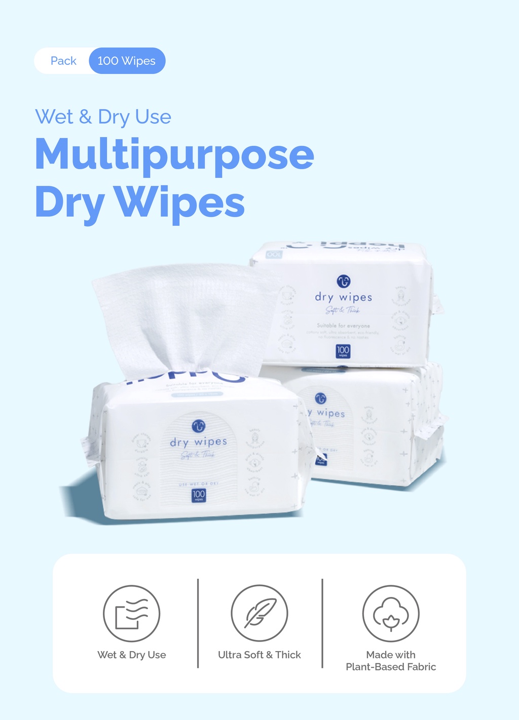 Hoppi Premium Cleaning Dry Wipes (100 Sheets x 1 Pack) | Shopee Malaysia