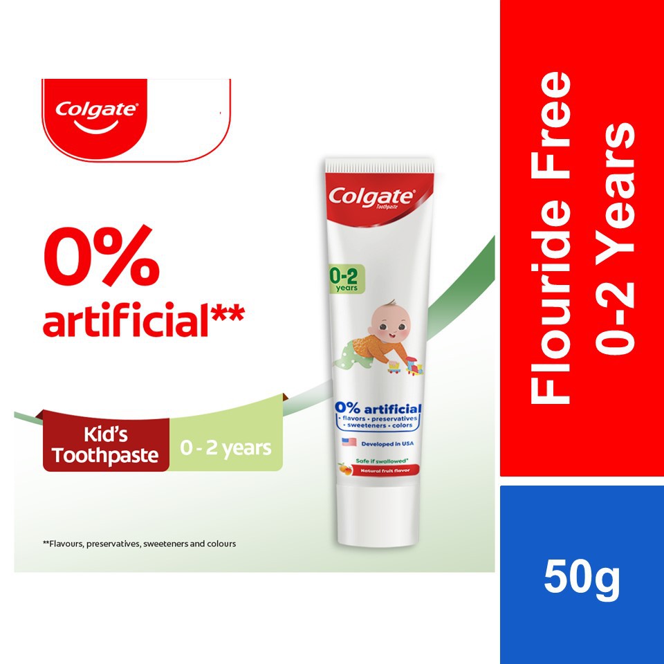 Colgate Kids Toothpaste 0-2 Years 50g [Fluoride Free 0% Artificial ...