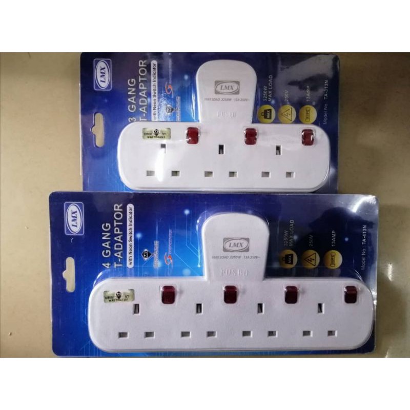 🔥 Ready Stock 🔥 DLX Extension Socket 13A T-Adaptor 3 Way or 4 Way ...