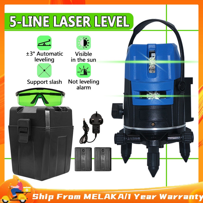5-Line Laser Level 360° Rotary Indoor Outdoor Self-Leveling Green ...