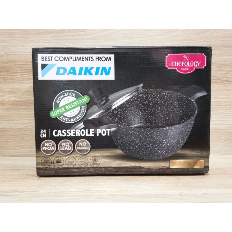Chefology Super Resistant 24cm Casserole Pot with Glass Lid (Daikin's ...