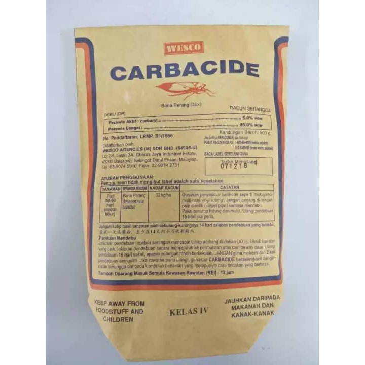 ( 500 gm ) WESCO Carbacide Ubat Racun Serangga Serbuk Insecticide Pest ...