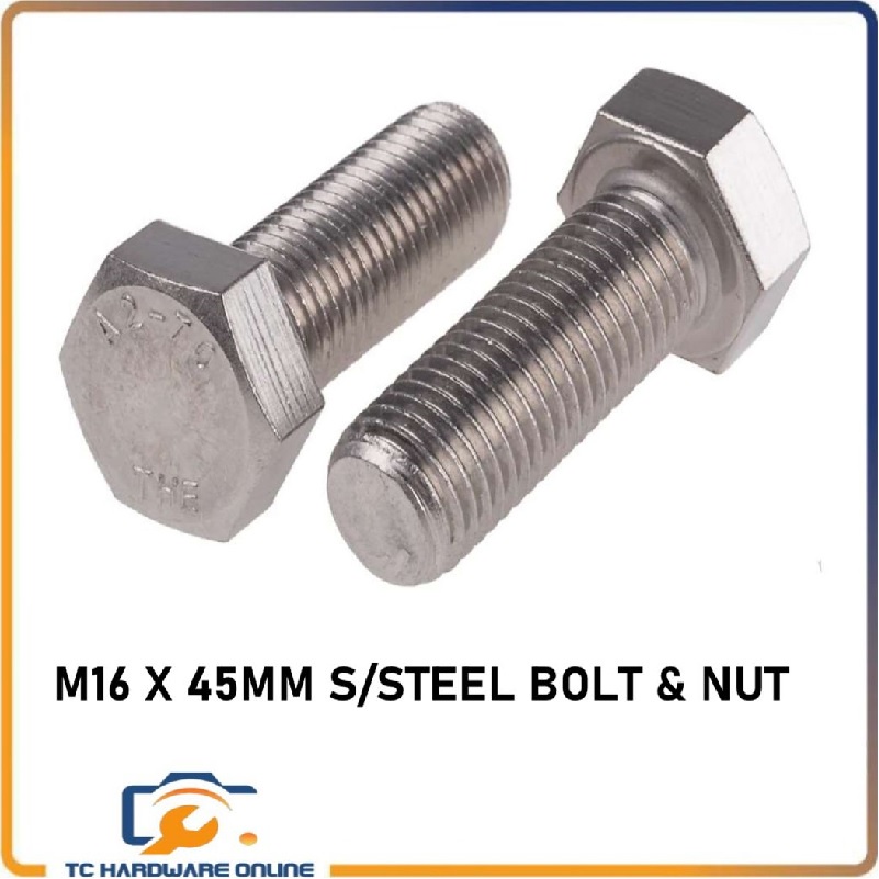 M16 X 45MM S/STEEL HEX BOLT & NUT | Shopee Malaysia