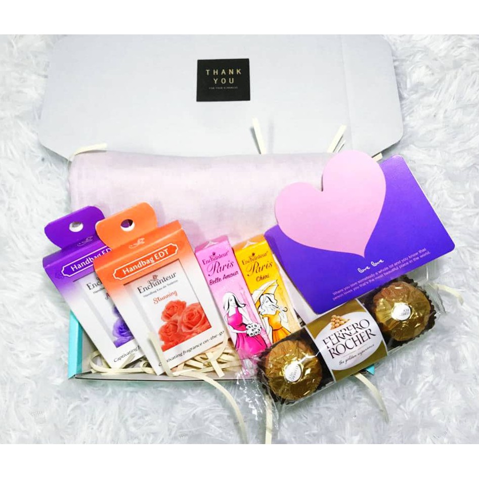 Gift Box Tudung Bawal with Enchanteur Perfume and Rocher Set | Shopee ...