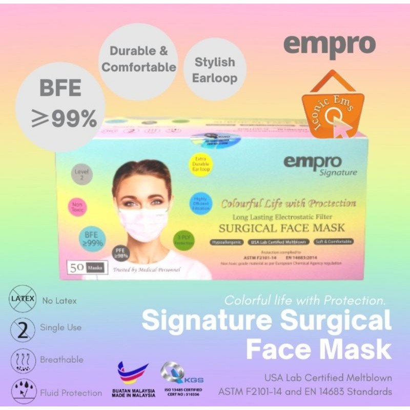 Assorted Colors Empro Premium Medical Surgical Face Mask [BFE ≥ 99% ...