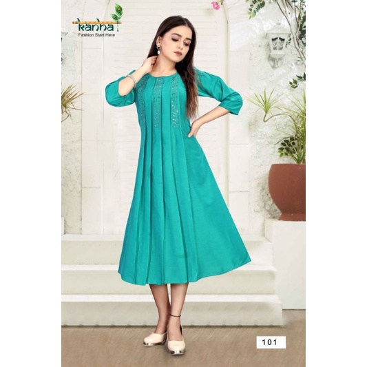 Indian Designer Readymade Chinon With Swarovski And Handwork Long Kurti ...