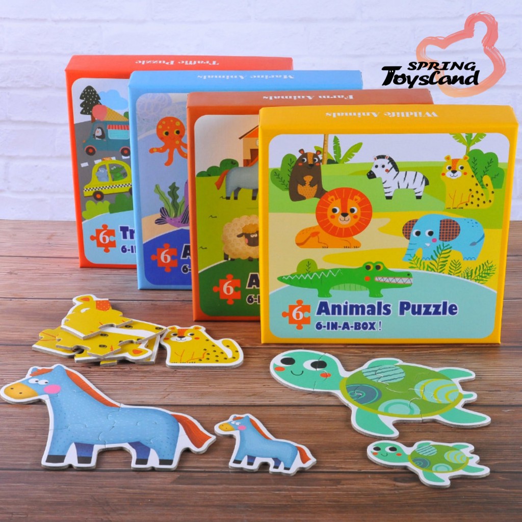 Cute Cartoon Kids Puzzles Box Animal Vehicles 6in1 | Shopee Malaysia