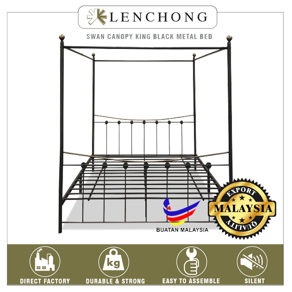 SWAN CANOPY KING METAL BED FRAME/ 4 POSTER BED/ UNIQUE/KATIL BESI ...