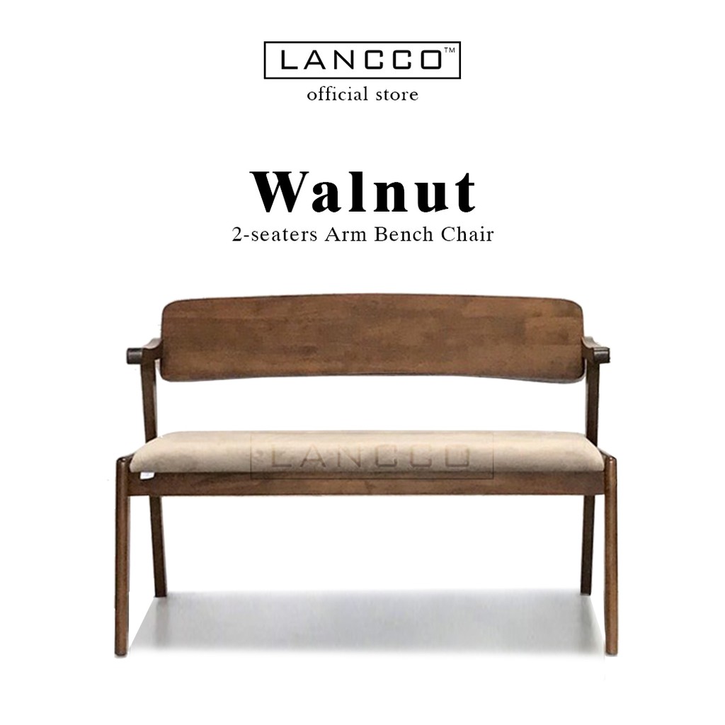 LANCCO Sofa Walnut 2-seaters Arm Bench Chair Nordic Design Velvet Cushion | Shopee Malaysia