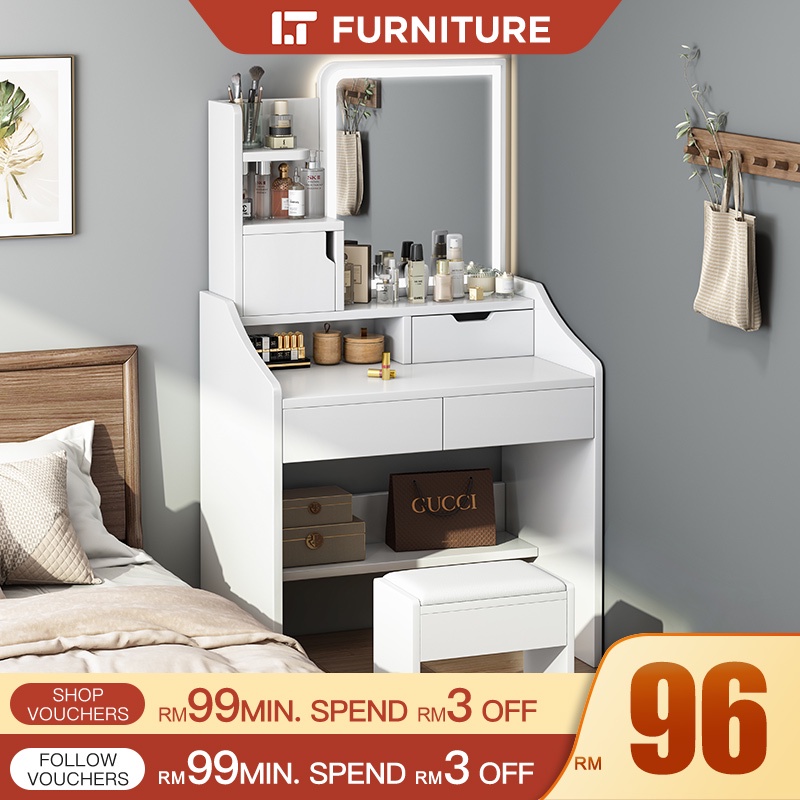 Dressing Table Meja Makeup Mirror Led Light Makeup Table Dressing Table ...