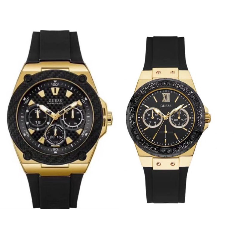 Original Guess W1049G5 &W1053L7 Sweet Couple black Silicon Sports Watch ...