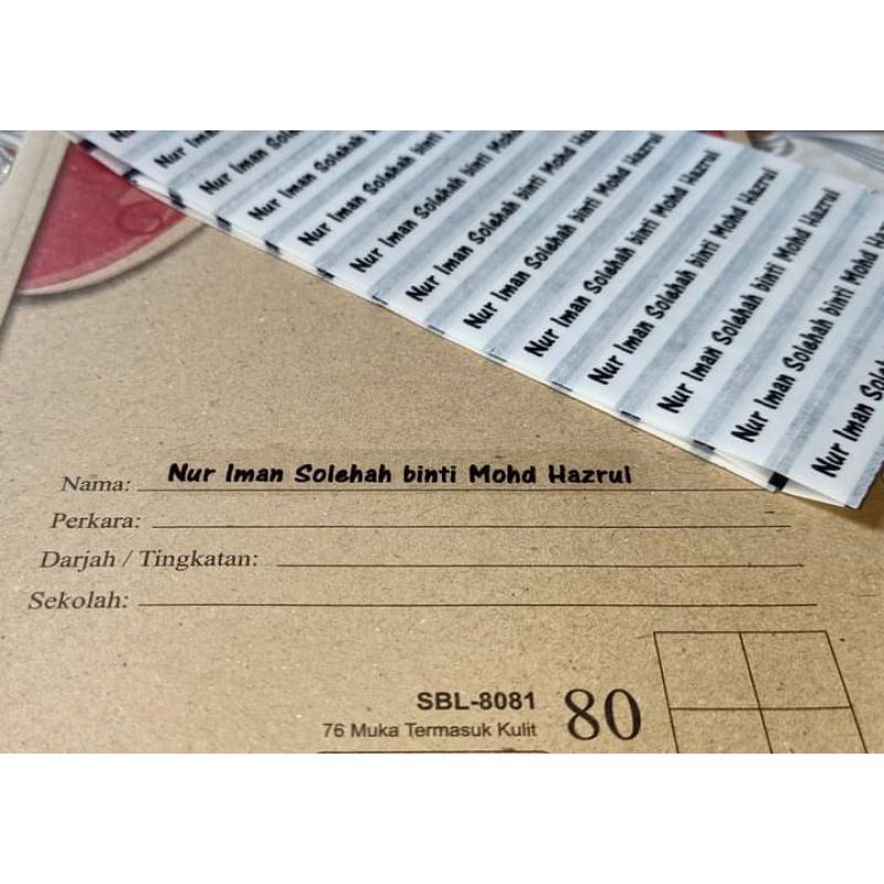 STICKER/LABEL NAMA BUKU SEKOLAH ANAK TRANSPARENT(KALIS AIR)1x8CM 50PCS ...