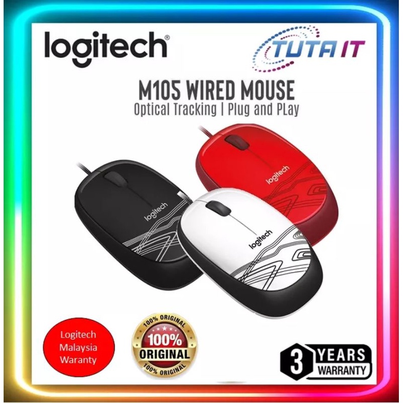 Logitech M105 USB Wired Mouse1000DPI 3Buttons(Black/Red/White)logitech ...
