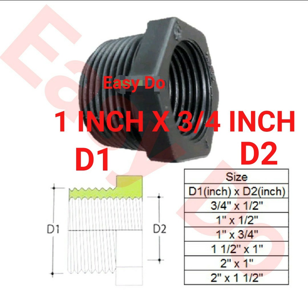 PVC PIPE FITTING POLY REDUCING BUSH 1/2 inch / 3/4 inch / 1 inch ...