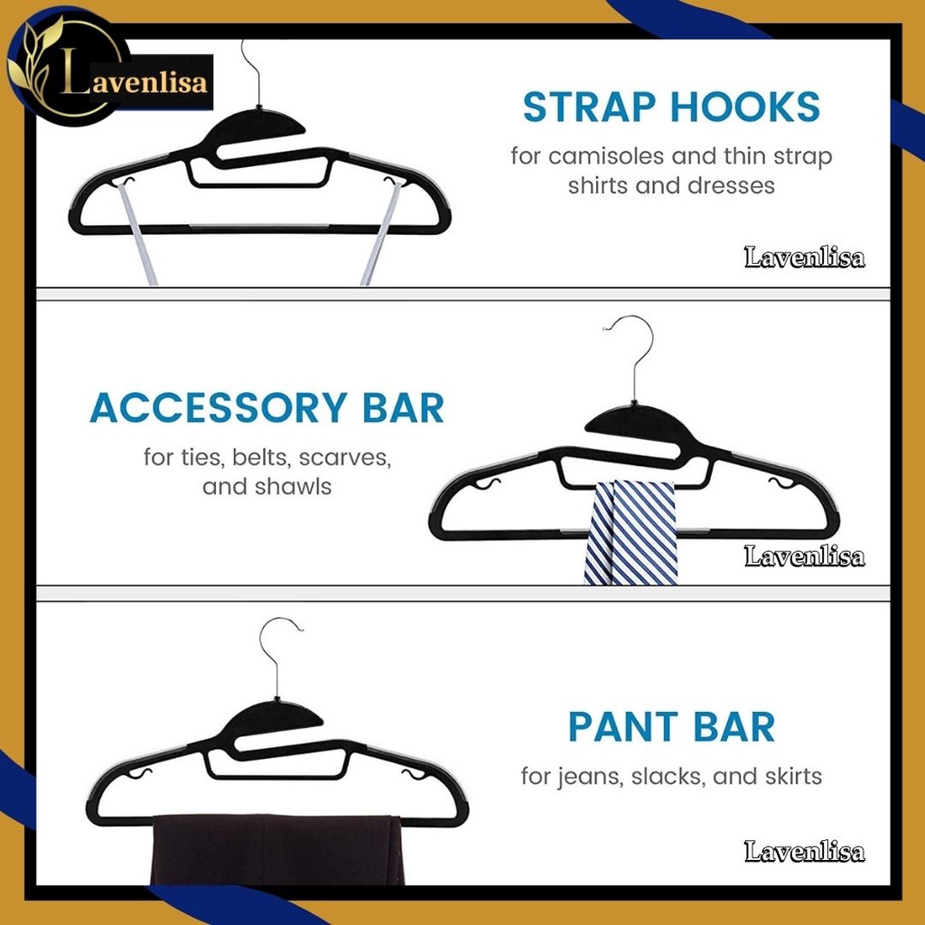 50 pieces Lavenlisa Premium ABS Hanger Silver Hook Non-Slip Plastic ...