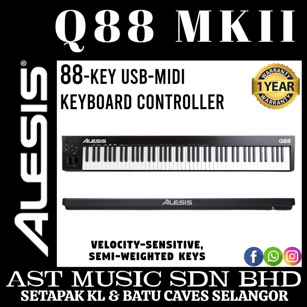 Alesis Q88 MKII 88-Key USB-MIDI Keyboard Controller ( Q-88 / q88 ...