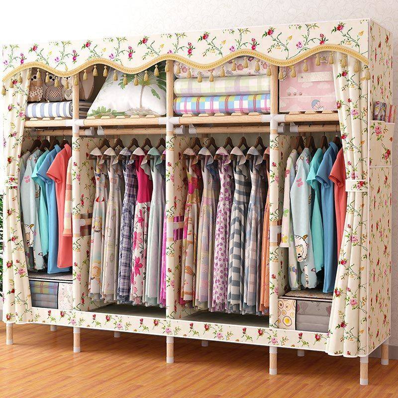 wardrobe Simple wardrobe assembly solid wood cloth wardrobe double ...