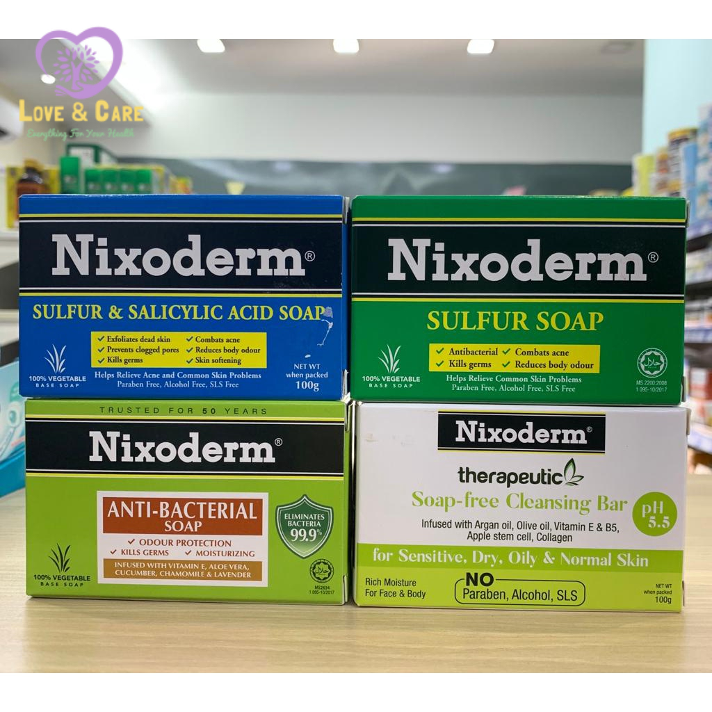 NIXODERM SULFUR & SALICYCLIC ACID SOAP 100G/ ANTI-BACTERIAL SOAP 100G ...