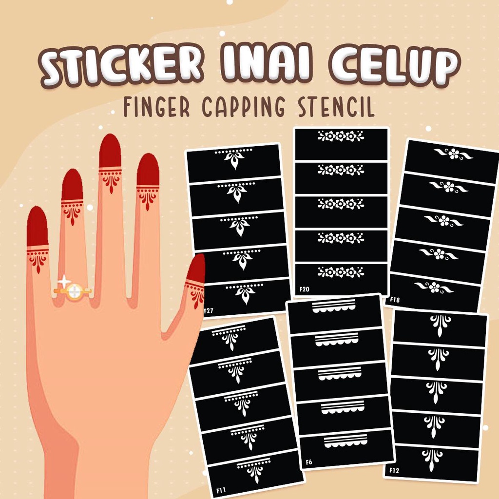 1 pcs Stiker Inai Celup (5 jari) Sticker Dip Henna Cantik Murah Design ...